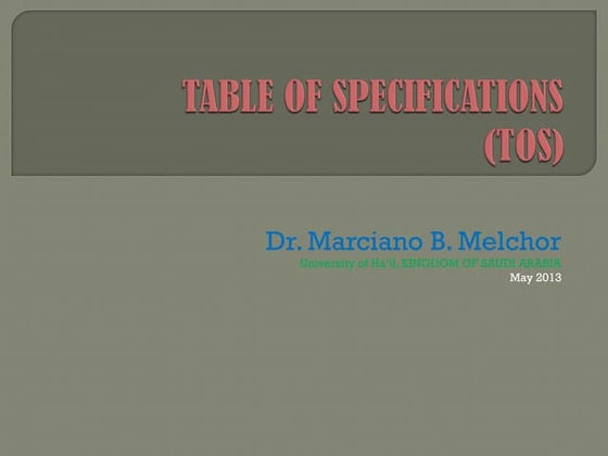 Table of specifications | PPTX