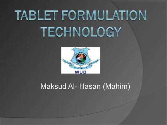 Methods used for the manufacture of tablets | PPT