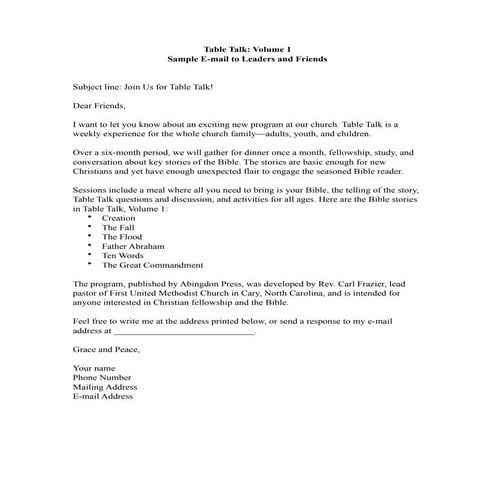 Table talk sample e mail to friends | PDF