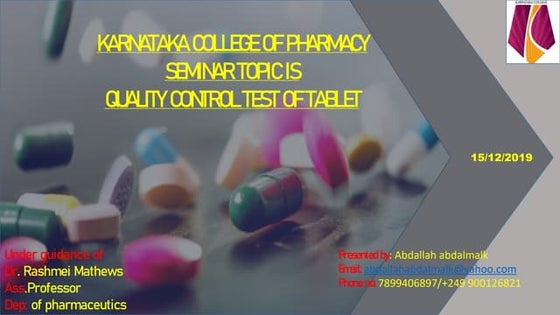 Quality control tests of tablet | PPTX | Pharmaceutical Industry ...