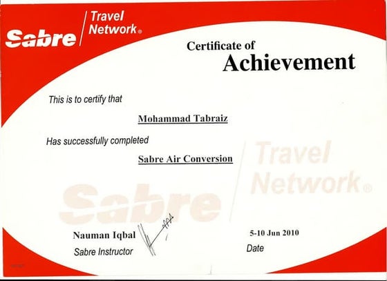 Tabrez sabre certificate | PDF