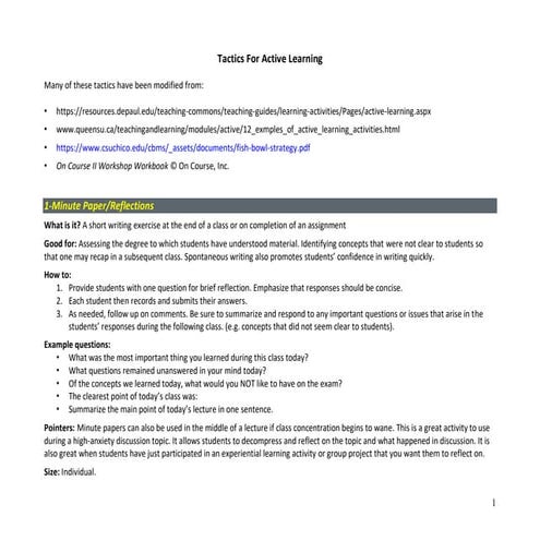 Tactics For Active Learning and engageme | PDF