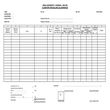 Travel and dearness allowance claim form | PPT