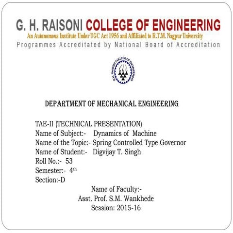 Spring Controlled type of governor | PPT