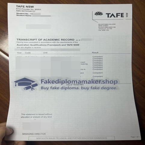 buy a TAFE NSW Transcript online in Australia | PDF