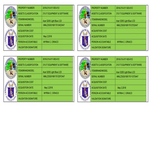 property tag for desk for inventory of properties | DOCX