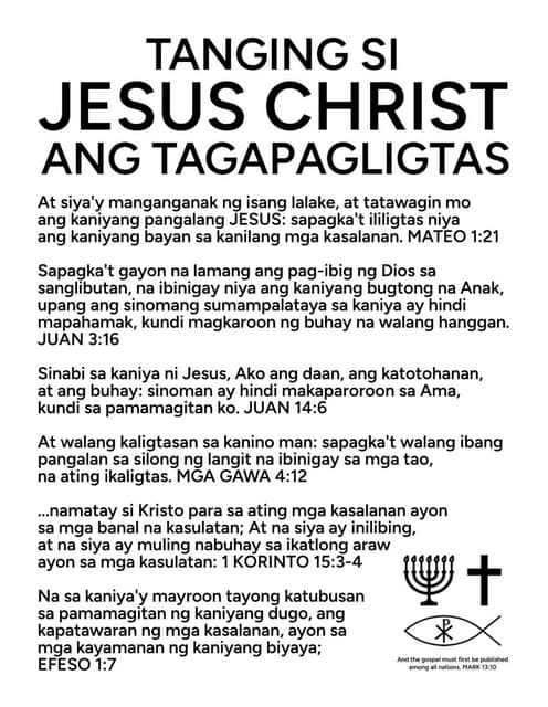 Tanging si JESUS CHRIST ang Tagapagligtas - Tagalog Soul Winning Gospel ...