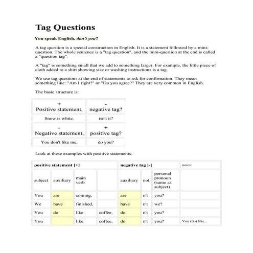 Tag questions | PDF