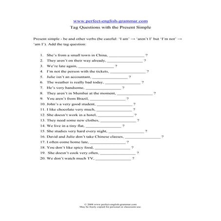 Tag questions present_simple | PDF