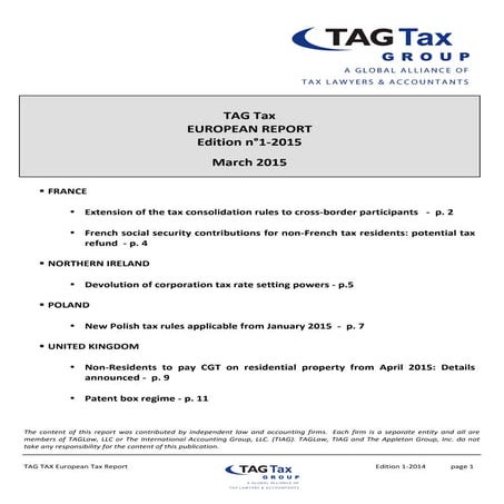 TAG Tax European Newsletter - Spring 2015 (TAGLaw and TIAG) | PDF