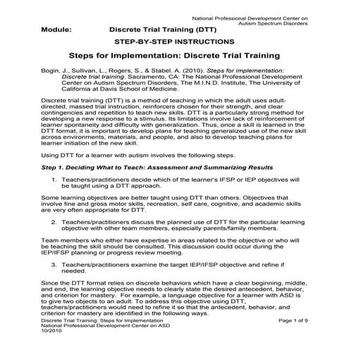 Tahapan pelaksanaan discrete trial teaching | PDF