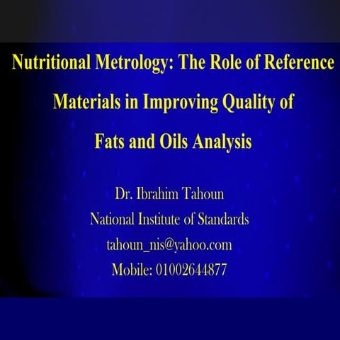 Nutritional Metrology: The Role of Reference Materials in Improving ...