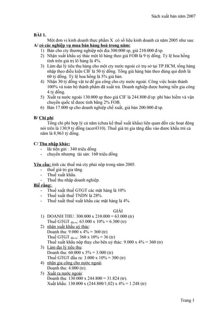 100 bài tập kế toán thuế có lời giải và đáp án | DOC