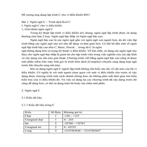 Lập trình C cho VĐK 8051 | PDF