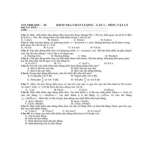 Tai lieu luyen thi dai hoc mon ly tn dao dong chat diem | PDF