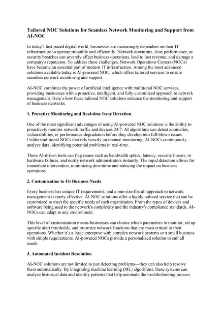 AI-NOC: The Smart Solution for MSPs’ 24/7 Network Monitoring | PDF