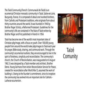 The Taizé Community is an ecumenical Christian monastic community | PPT