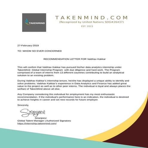 Taken Mind Data Analytics - Recommendation letter | PDF | Careers