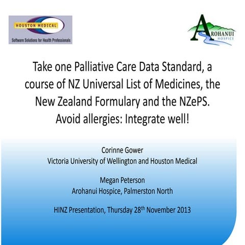 Take one Palliative Care Data Standard, a course of NZ Universal List ...