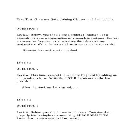 Take Test Grammar Quiz Joining Clauses with SemicolonsQUES.docx