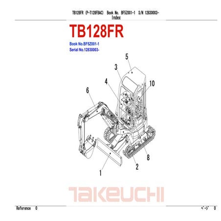 Takeuchi tb128 fr mini excavator parts catalogue manual (serial no ...