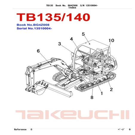 Takeuchi tb140 compact excavator parts catalogue manual (serial no ...