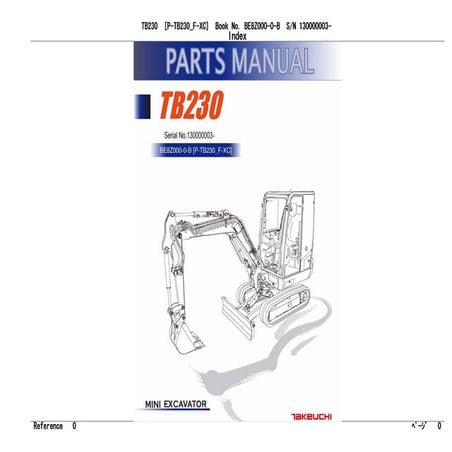 Takeuchi tb230 mini excavator parts catalogue manual (serial no ...