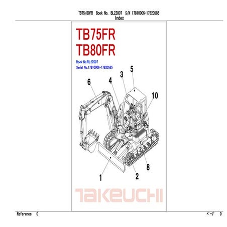 Takeuchi tb80 fr compact excavator parts catalogue manual (serial no ...