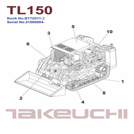 Takeuchi tl150 crawler loader parts catalogue manual (serial no ...
