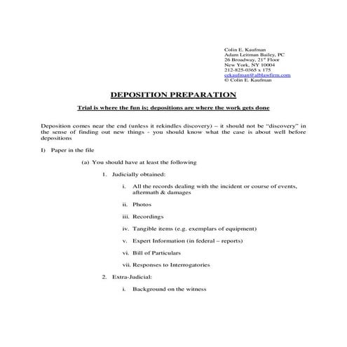 Deposition Preparation by Colin E. Kaufman | PDF