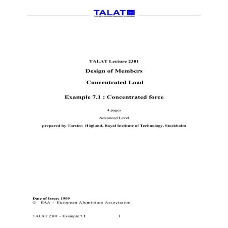 TALAT Lecture 2301: Design of Members Example 7.1: Concentrated force | PDF
