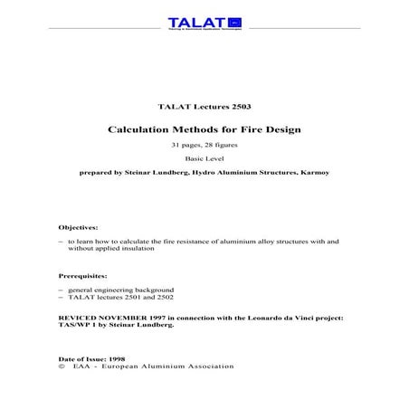 TALAT Lecture 2503: Calculation Methods for Fire Design | PDF