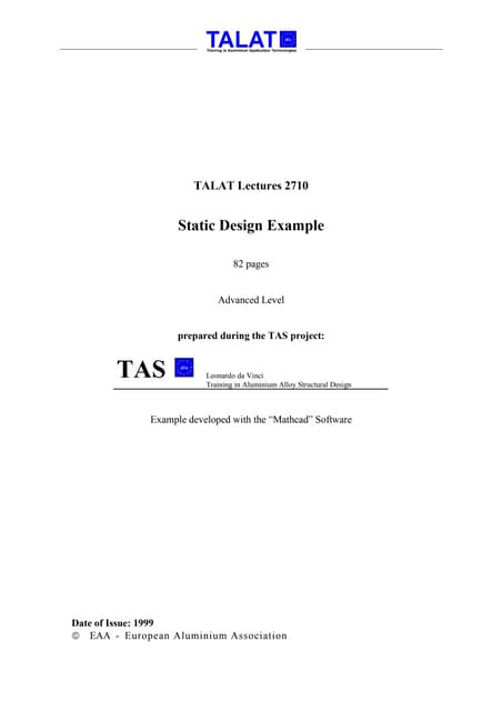 TALAT Lecture 2713: Fire Design Example | PDF