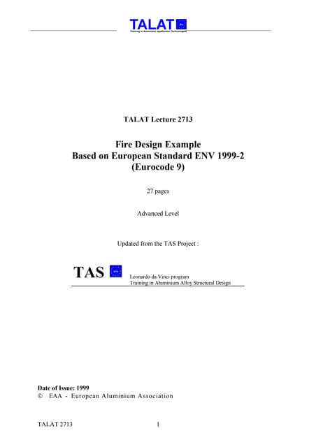 TALAT Lecture 2704: Member with Requirement to Fire Resistance | PDF