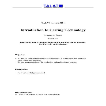 TALAT Lecture 3201: Introduction to Casting Technology | PDF