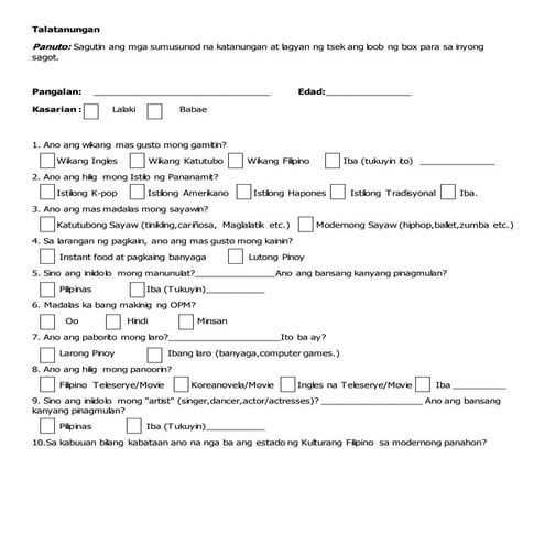 Talatanungan sa mga tagabatid | PDF
