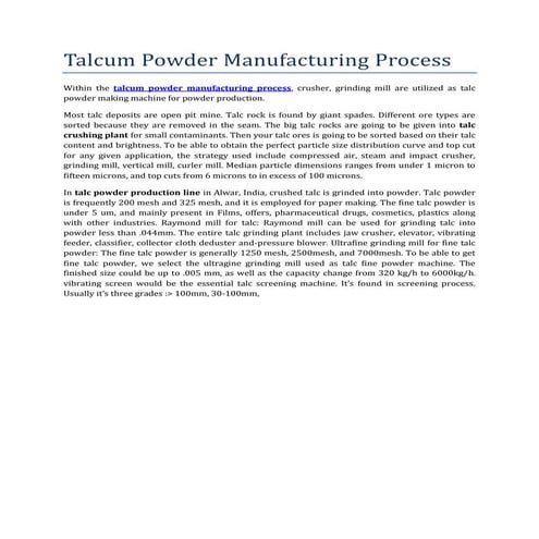Talcum powder manufacturing process | DOCX