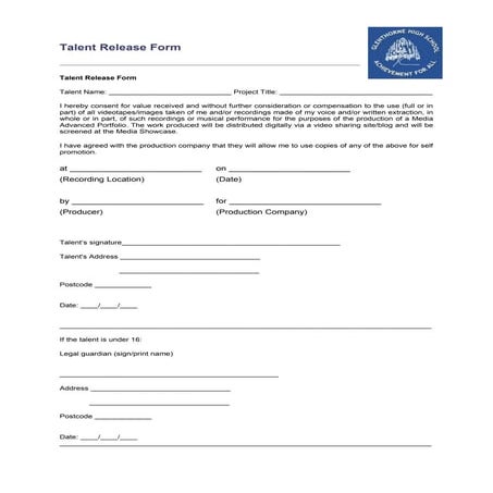 Talent Release Contract | DOC