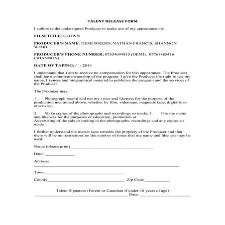 Talent Release Contract | DOC