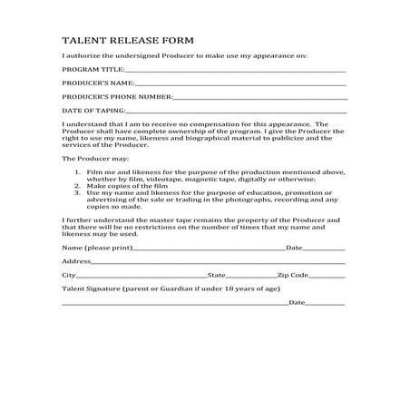Talent Release Form | DOCX