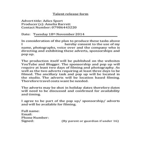 Talent release form | DOCX