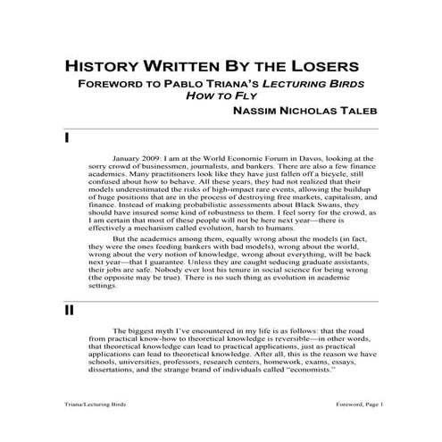 HISTORY WRITTEN BY THE LOSERS FOREWORD TO PABLO TRIANA’S LECTURING ...