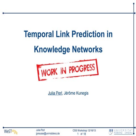 Temporal Link Prediction in Knowledge Networks | PPT
