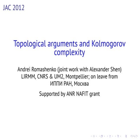 Kolmogorov complexity and topological arguments | PDF