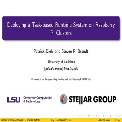Deploying A Task Based Runtime System On Raspberry Pi Clusters Ppt
