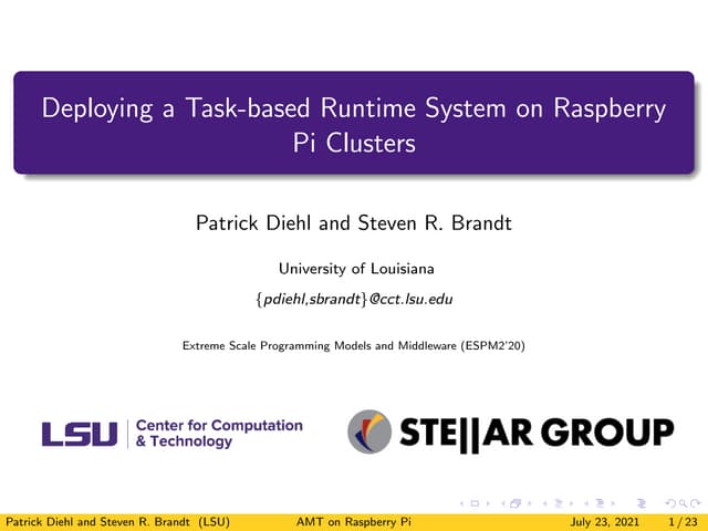 Deploying A Task Based Runtime System On Raspberry Pi Clusters Ppt