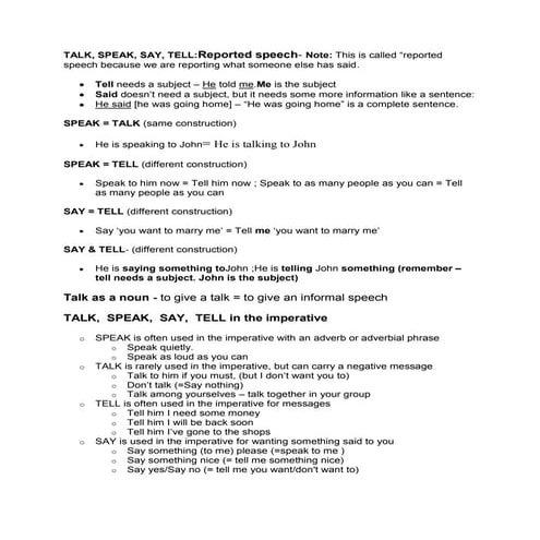 Talk speak-say-tell | DOCX