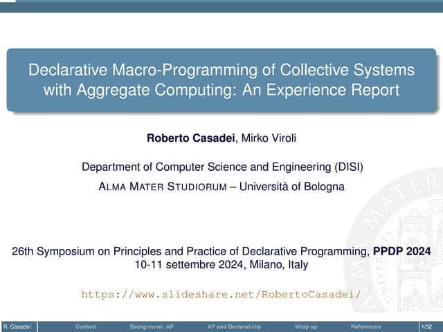 Declarative Macro Programming Of Collective Systems With Aggregate Computing An Experience