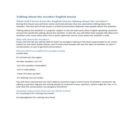 Talking about the weather english lesson | DOCX