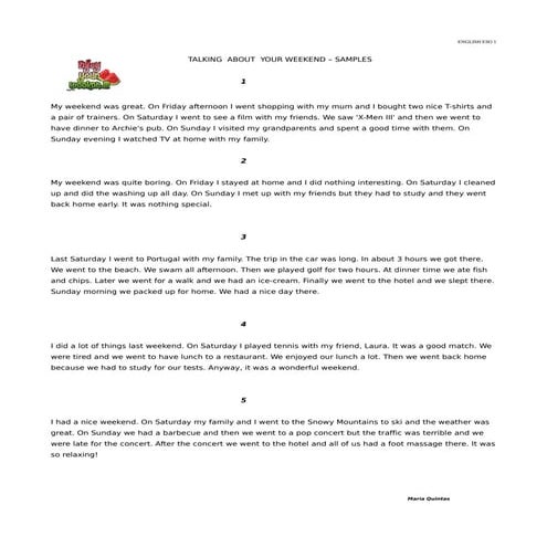 Talking about your weekend | PDF | Bars & Restaurants | Attractions